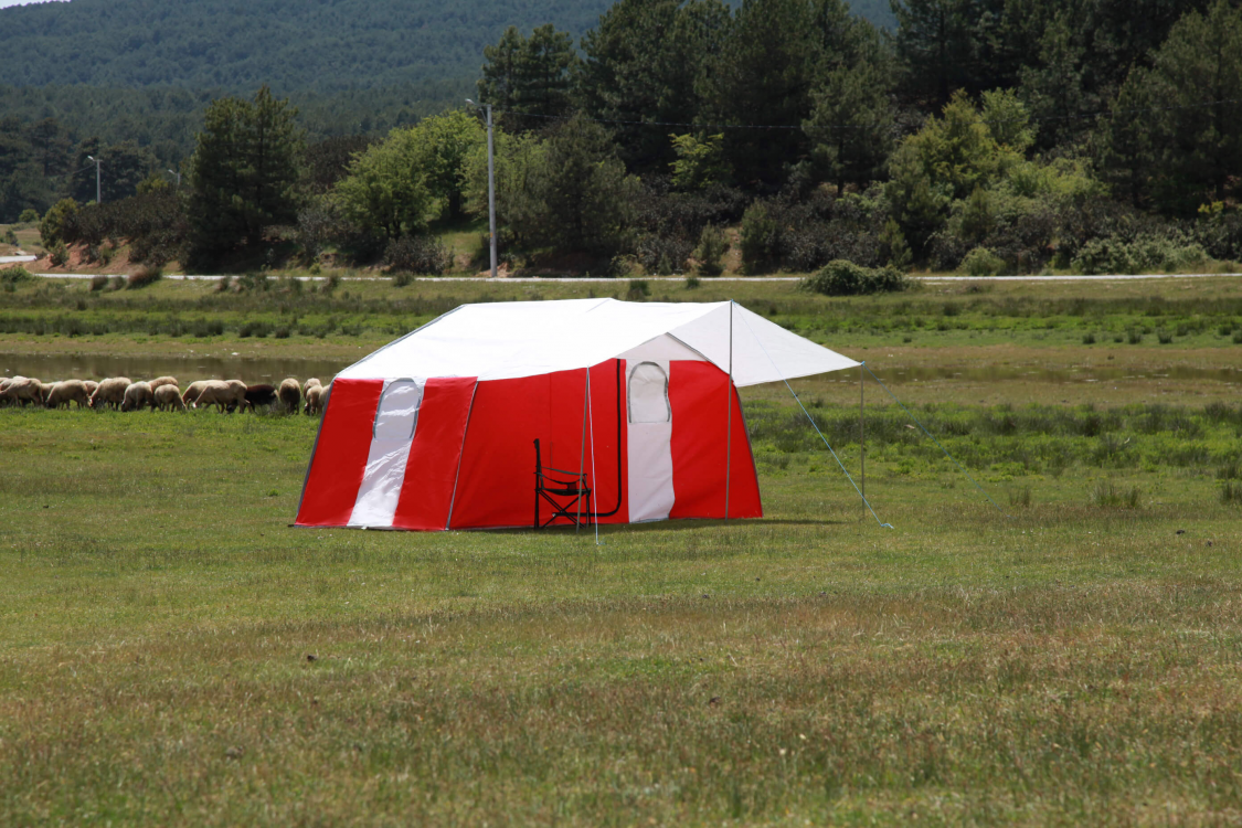 İki Odalı Kırmızı SpunBond Kamp Çadırı