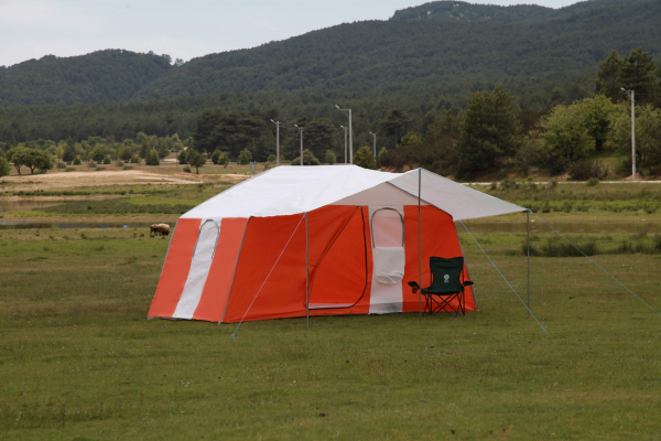 İki Odalı Turuncu SpunBond Kamp Çadırı